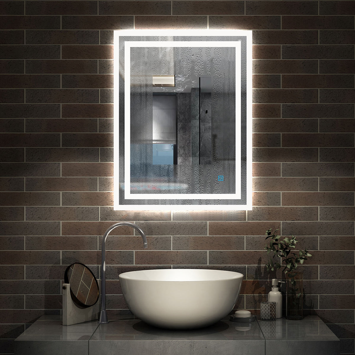 Miroir mural de salle de bain, illumination LED, éclairage intégré, lu ...